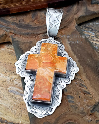 Schaef Designs orange apple coral & sterling silver cross southwestern ...