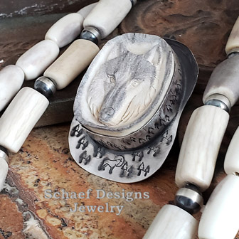 Schaef Designs Carved Antler Wolf Portrait Pendant | Arizona